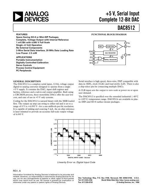 DAC8512 +5V, Serial Input Complete 12-Bit DAC - Analog Devices