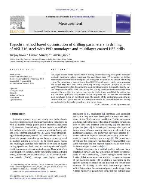 Taguchi Method Based Optimisation Of Drilling Parameters In Drilling