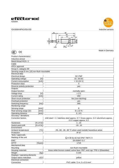 IG500A Inductive sensors IGA3008-BPKG/55V/3D Made in Germany ...