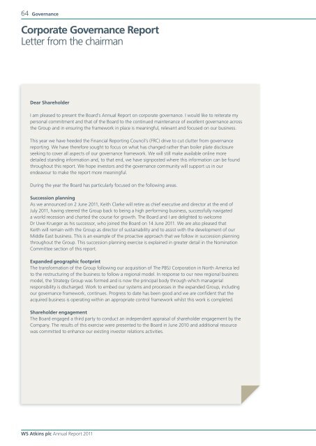 Corporate Governance Report Letter from the chairman