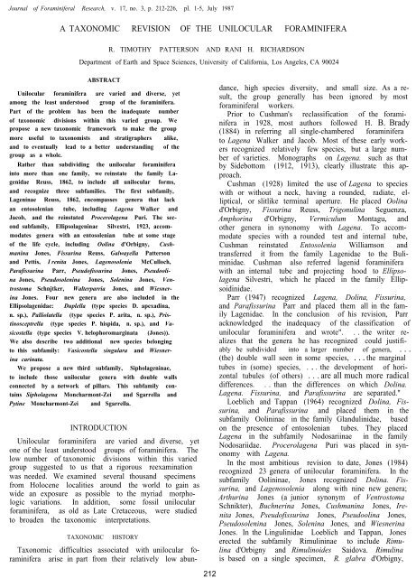 A TAXONOMIC REVISION OF THE UNILOCULAR FORAMINIFERA ...