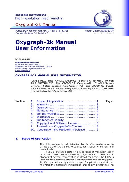 Oxygraph-2k Manual User Information - Oroboros