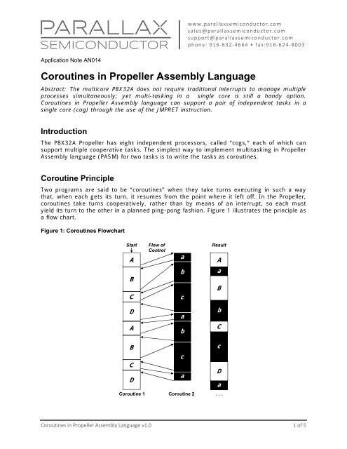 Coroutines In Propeller Assembly Language Parallax Semiconductor