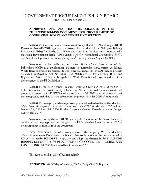 GPPB Resolution No. 03-2005