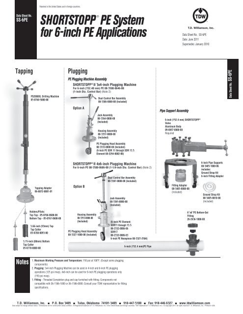 SHORTSTOPPÂ® PE for 6 Inch Applications - T.D. Williamson, Inc.