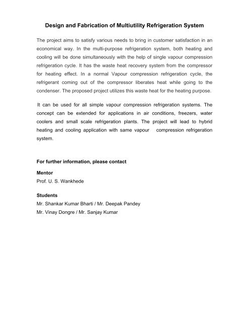Design and Fabrication of Multiutility Refrigeration System - NSTEDB