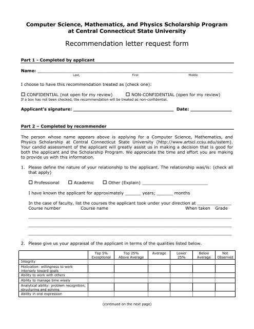 Recommendation request form - Ccsu - Central Connecticut State ...