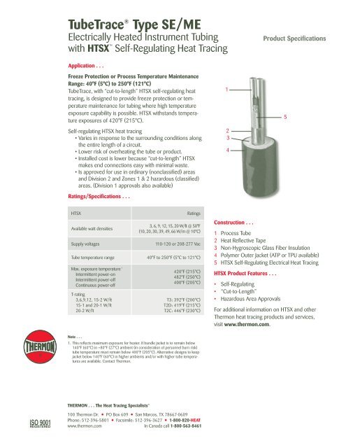 TubeTrace HTSX Product Specification - Thermon Manufacturing ...