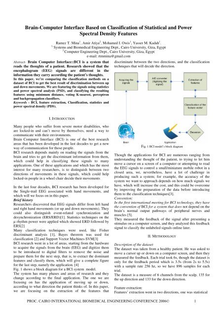 Brain Computer Interface Based On Classification Of Statistical And