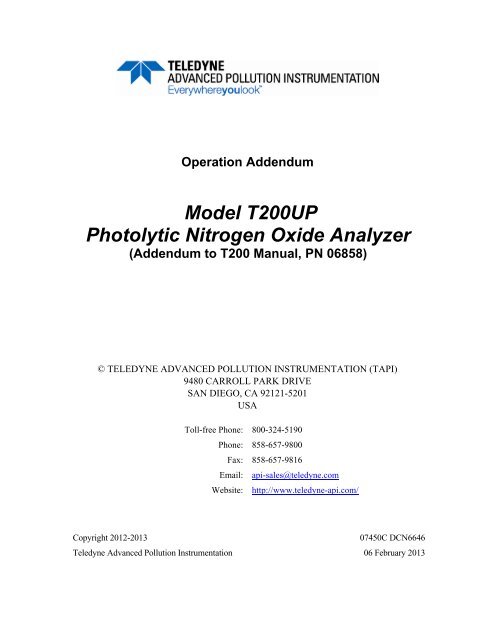 Model T200UP Photolytic Nitrogen Oxide Analyzer - Teledyne API