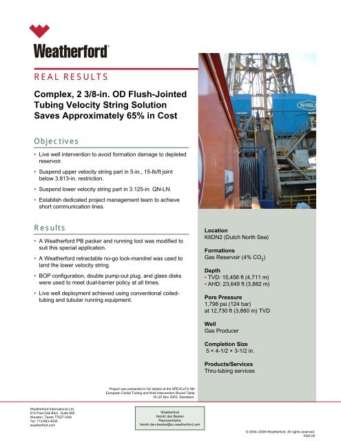 Complex, 2 3/8-in. OD Flush-Jointed Tubing Velocity String Solution...