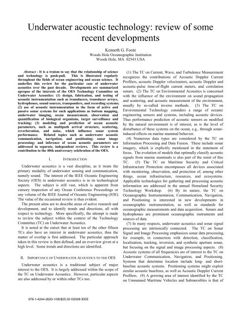 Underwater acoustic technology: review of some recent developments