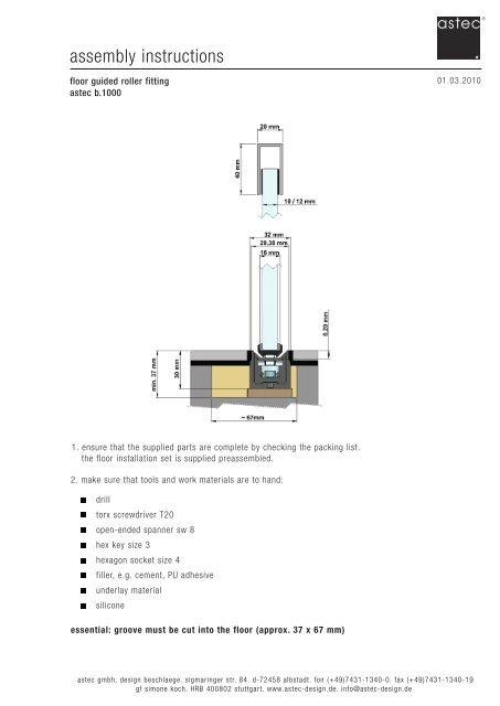 assembly instructions - astec design fittings