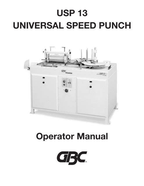 USP 13 UNIVERSAL SPEED PUNCH Operator Manual - Net