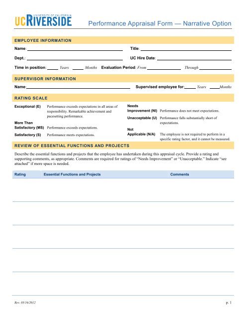 Performance Appraisal Form â Narrative Option