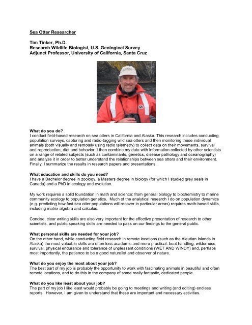 Sea Otter Researcher Tim Tinker, Ph.D. Research ... - The Otter Project