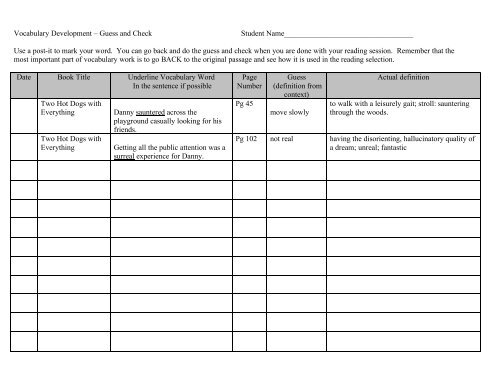 vocabulary study worksheet