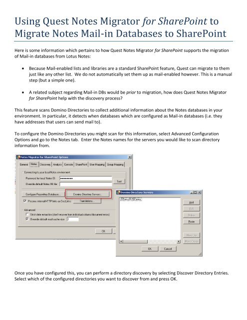 Using Quest Notes Migrator for SharePoint to Migrate ... - Communities