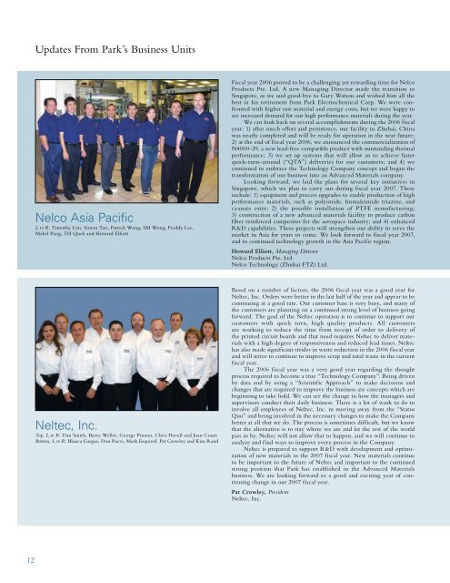 Updates From Park's Business Units - Park Electrochemical Corp.