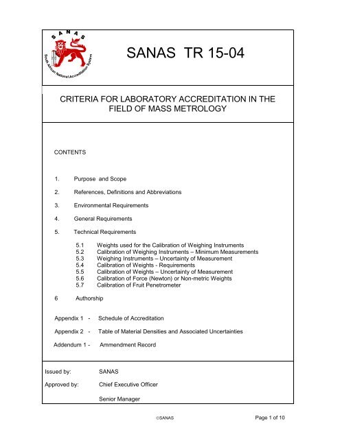 SANAS TR 15-04