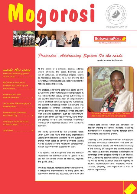 Postcodes, Addressing System On the cards - Botswana Post