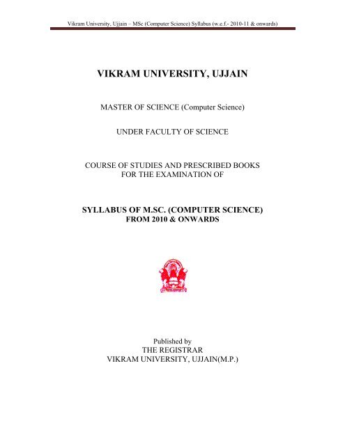 Vikram University, Ujjain â€“ MSc (Computer Science) Syllabus (w.e.f.