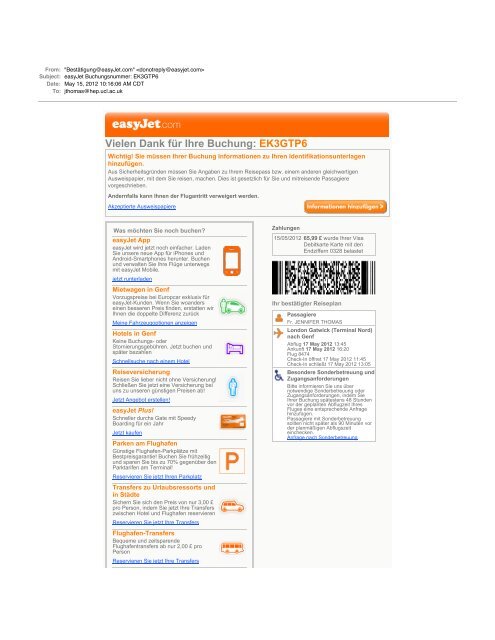 easyJet Buchungsnummer: EK3GTP6 - UCL HEP Group