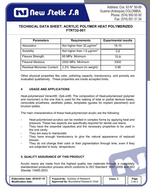 TECHNICAL DATA SHEET: ACR