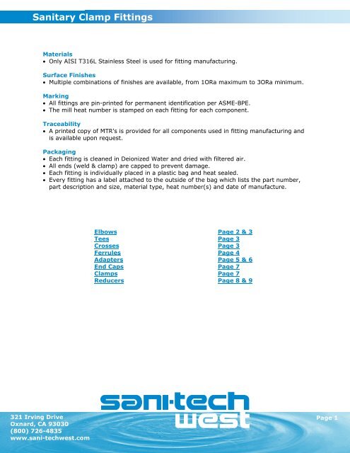 Stainless Steel Sanitary Clamp Fittings - Sani-Tech West
