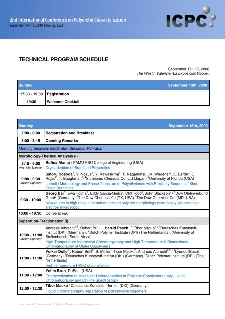 TECHNICAL PROGRAM SCHEDULE - ICPC