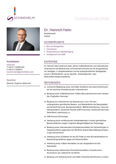 Dr. Heinrich Hahn: Rechtsanwalt Hannover - Schindhelm