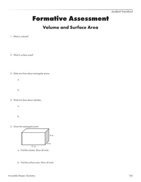 Formative Assessment: Volume and Surface Area - Western ...