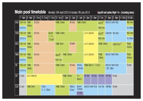 MAIN AND LEARNER SWIMMING POOL TIMETABLE APRIL 2013