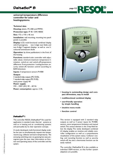 DeltaSol®B - Heatweb.com