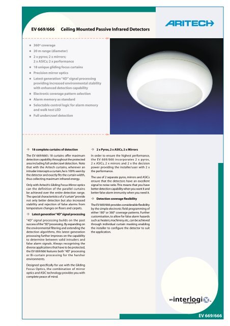 EV 669/666 Ceiling Mounted Passive Infrared Detectors EV 669/666