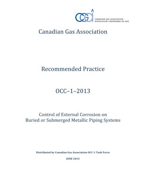 Canadian Gas Association Recommended Practice OCC–1–2013
