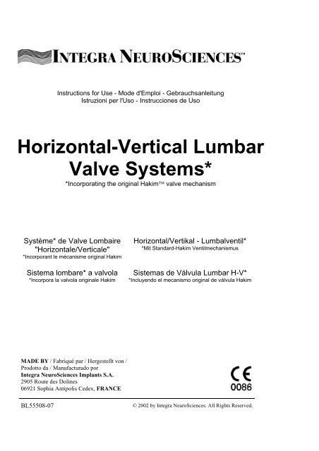Horizontal-Vertical Lumbar Valve Systems* - Integra LifeSciences