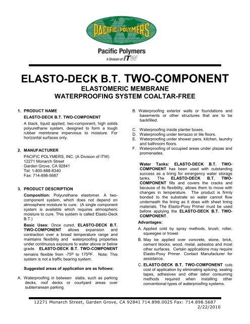 elasto-deck bt two-component - Pacific Polymers International, Inc.