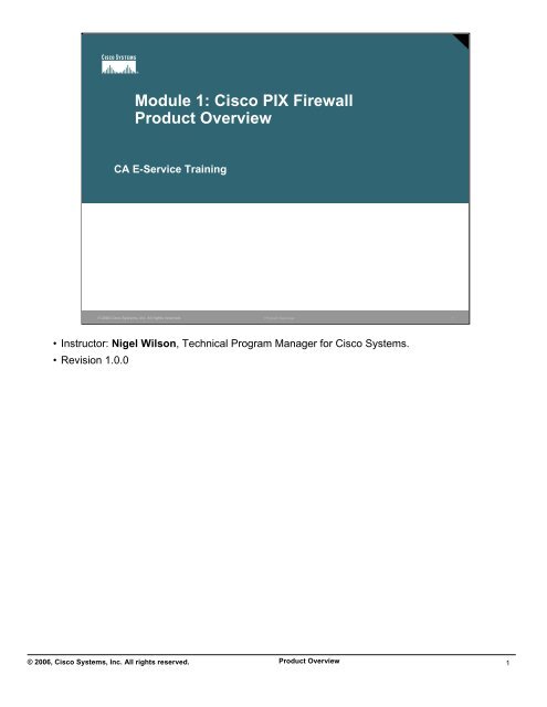 Module 1: Cisco PIX Firewall Product Overview