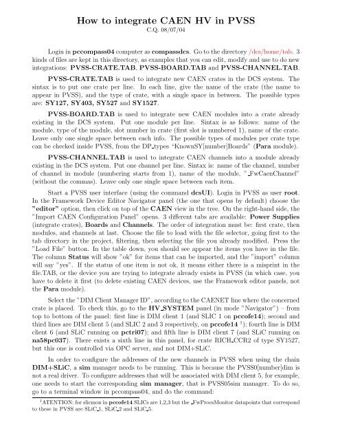 How to integrate CAEN HV in PVSS - compass -- dcs - CERN