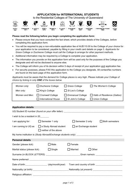 International Application form - University of Queensland