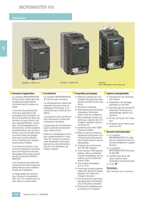 MICROMASTER 410 Descripti
