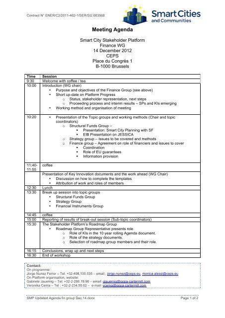 Meeting Agenda - Smart Cities Stakeholder Platform