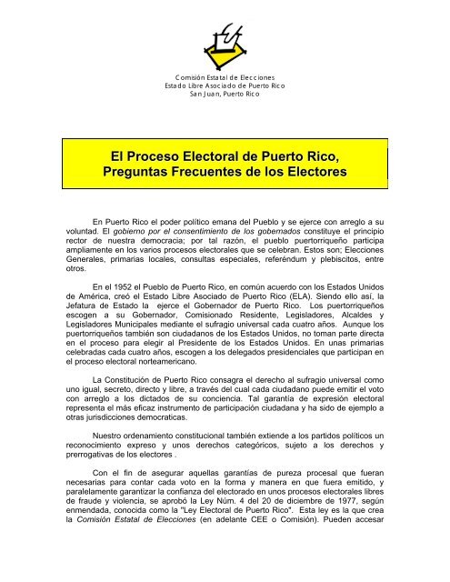 El Proceso Electoral de Puerto Rico - Preguntas frecuentes