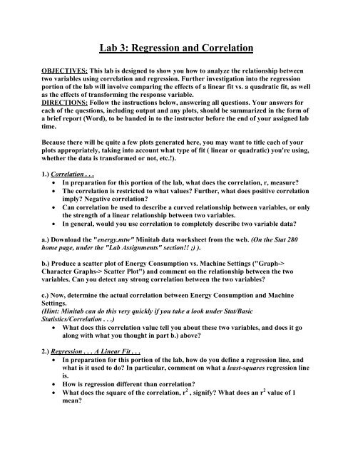 Lab 3 Regression And Correlation