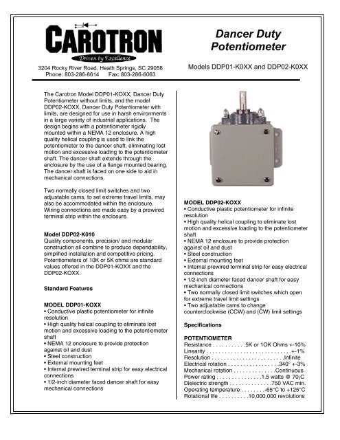 Dancer Duty Potentiometers Brochure