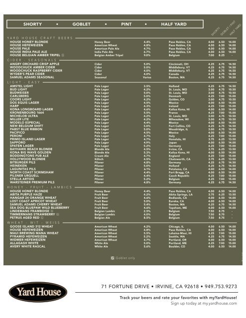 Beer Menu - Yard House Restaurants