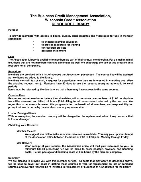 Library Resource Request Form and Rules - Wisconsin Credit ...