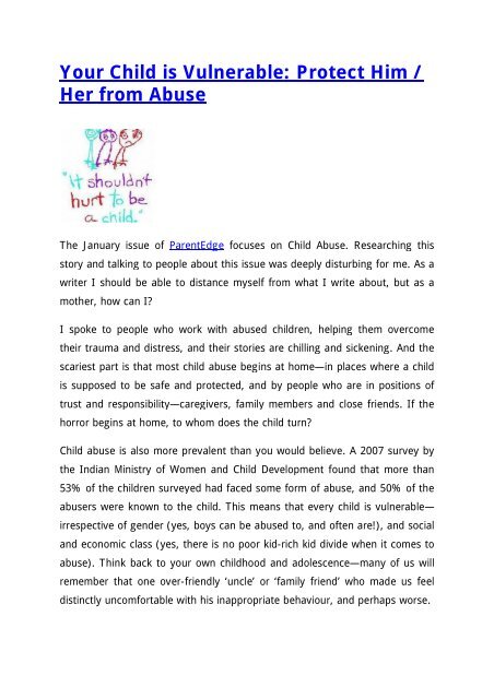 Your Child is Vulnerable: Protect Him / Her from Abuse