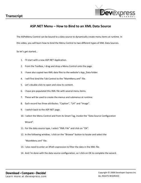 Aspnet Menu â How To Bind To An Xml Data Source